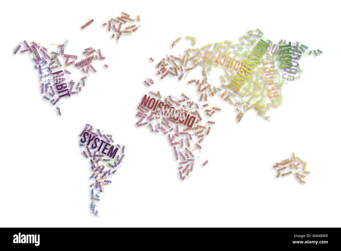 Business word cloud, colorful abstract, on world map, for web page ...