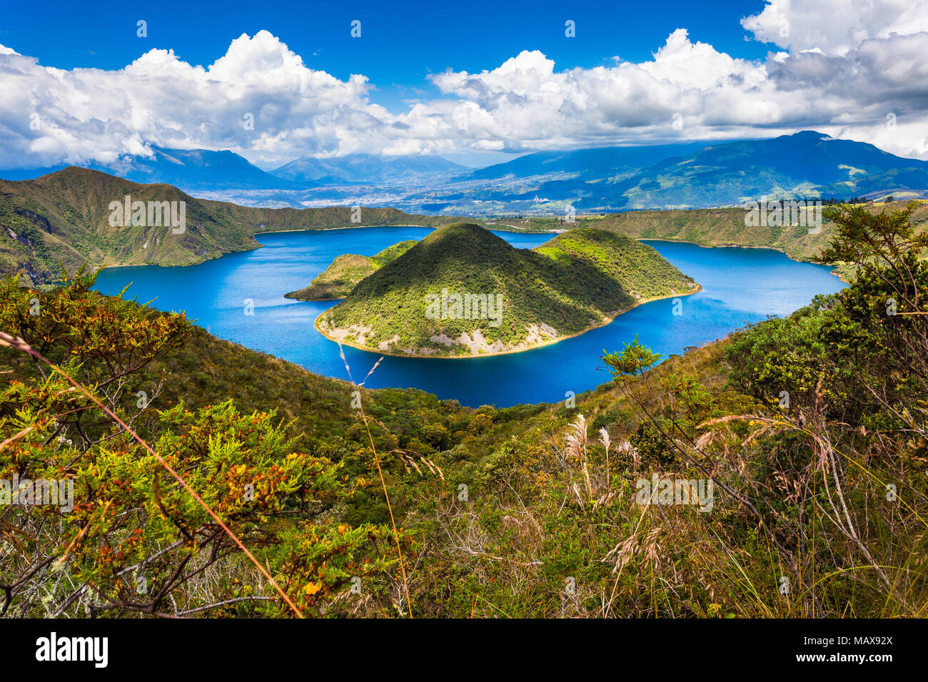 Cuicocha, beautiful blue lagoon inside the crater of the Cotacachi ...