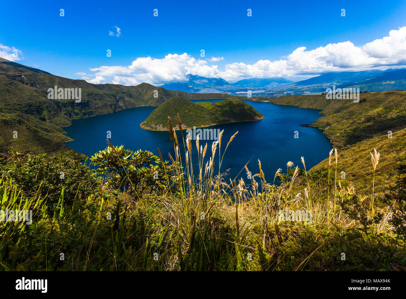 Cuicocha, beautiful blue lagoon inside the crater of the Cotacachi ...