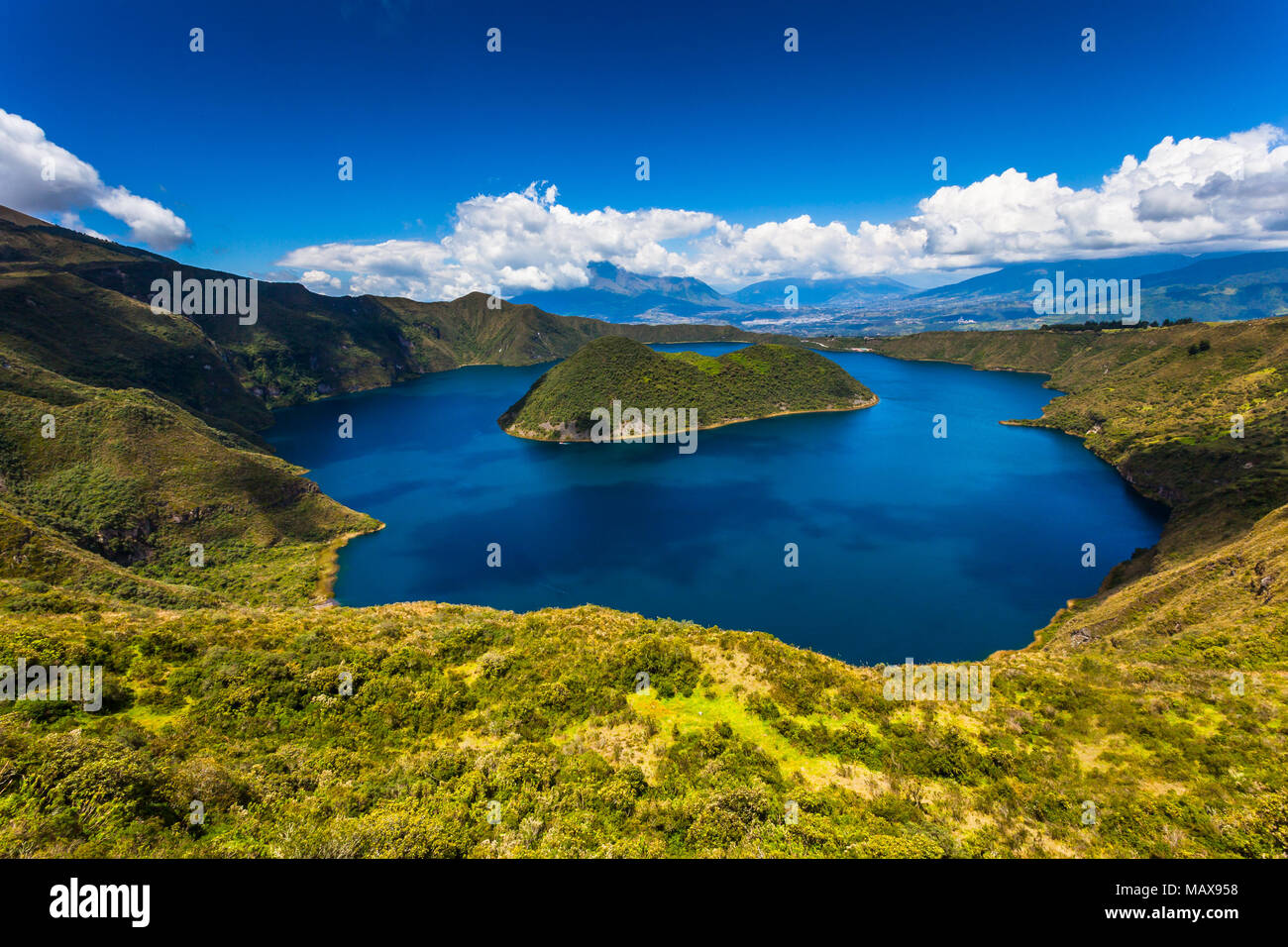 Cuicocha, beautiful blue lagoon inside the crater of the Cotacachi ...