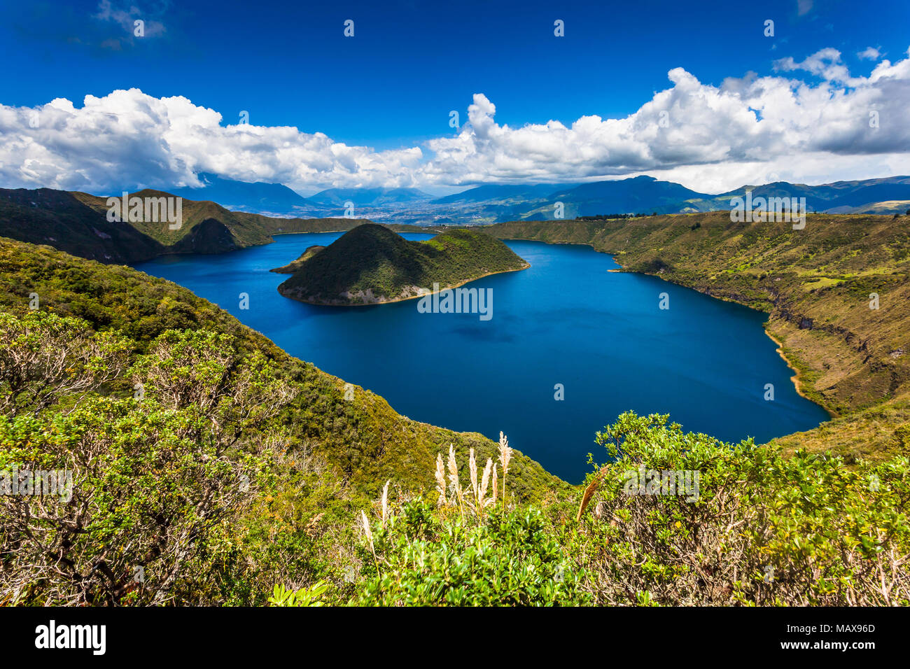 Cuicocha, beautiful blue lagoon inside the crater of the Cotacachi ...
