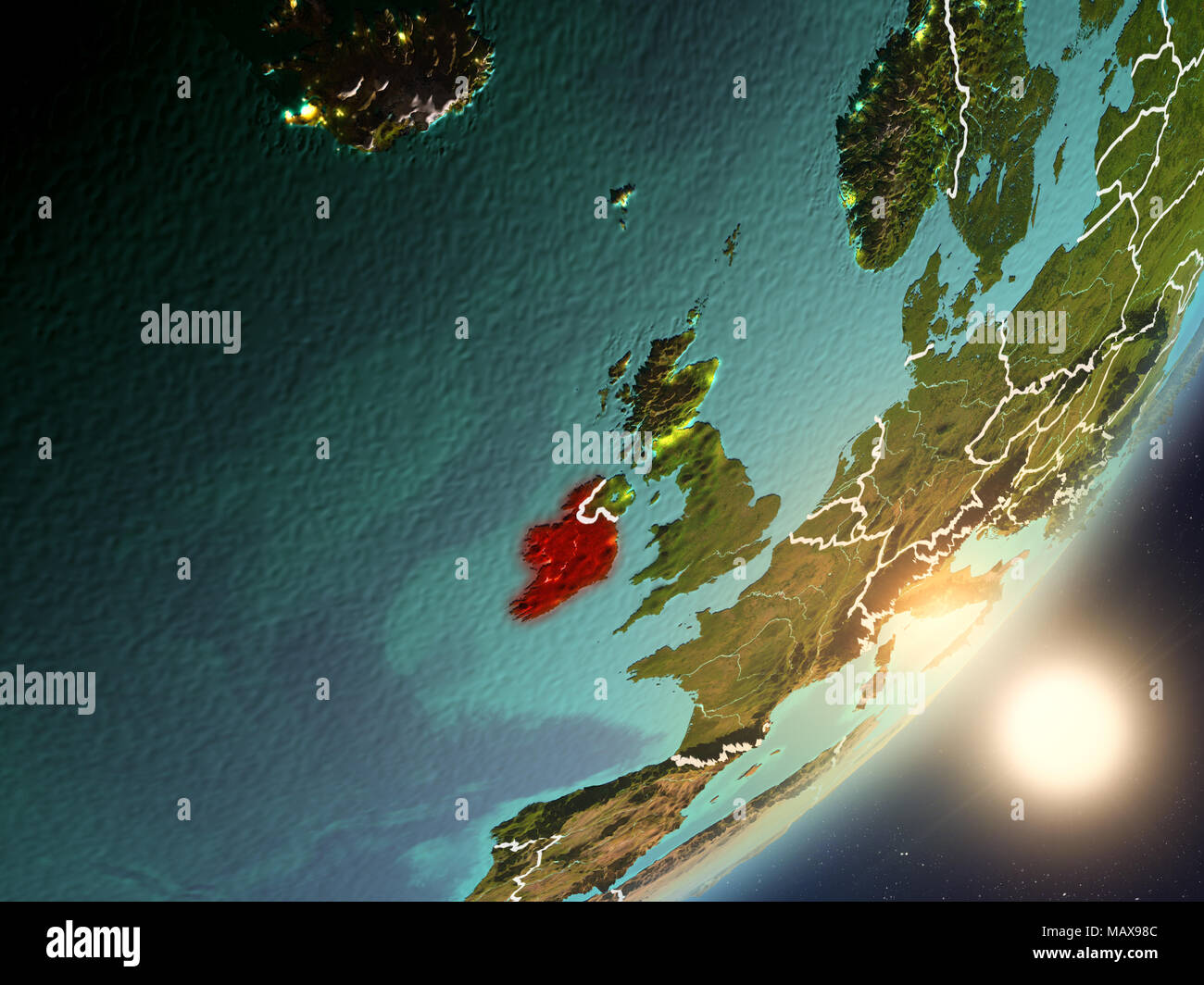Ireland from space with highly detailed surface textures and visible ...
