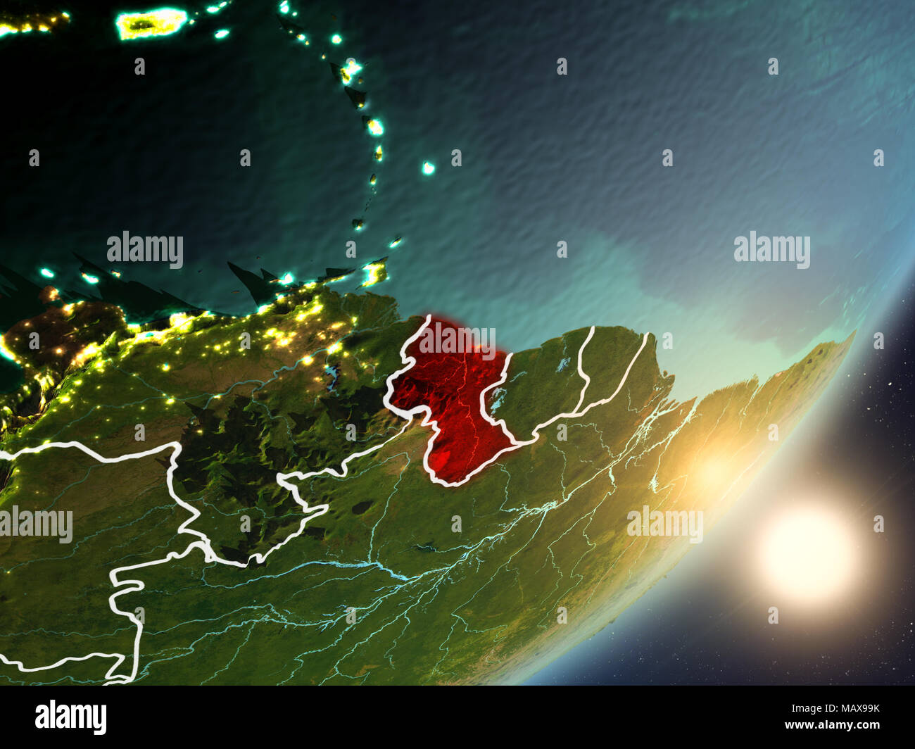 Guyana from space with highly detailed surface textures and visible ...