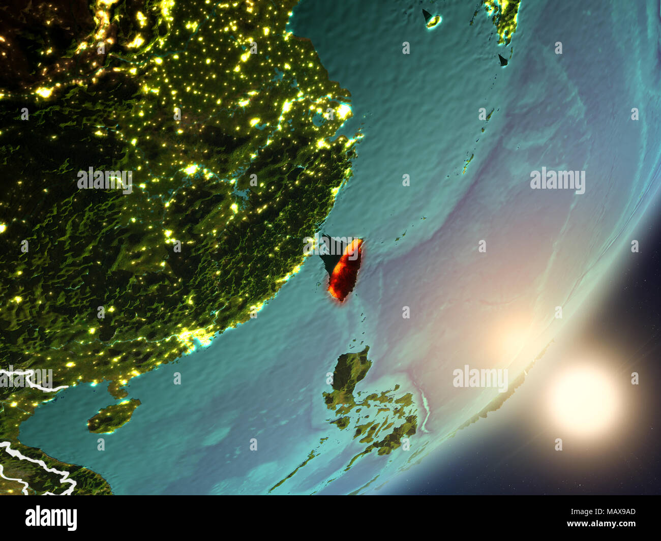 Taiwan from space with highly detailed surface textures and visible ...