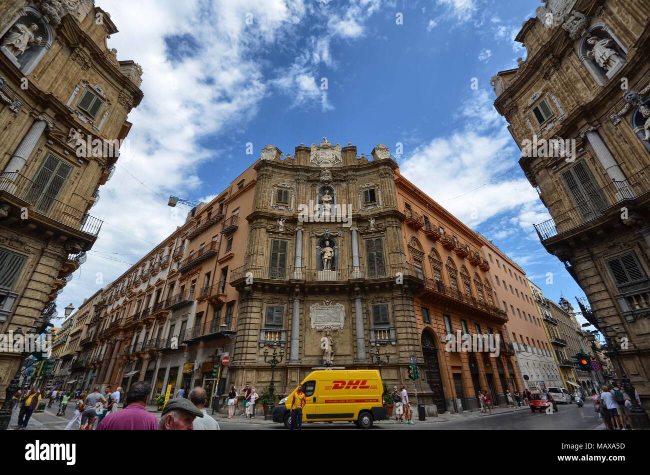 Palermo, Italy, Sicily August 24 2015.Quattro Canti, or piazza Villena ...