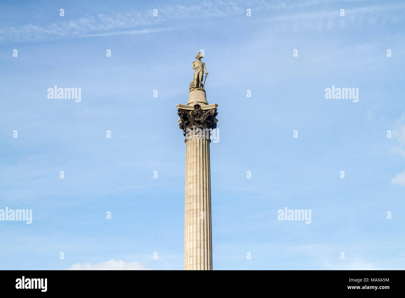 Lord Nelson's Column, statue, Trafalgar Square, London, England Stock ...