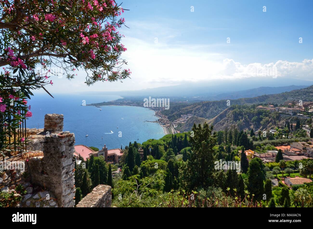 Taormina, Italy, Sicily August 26 2015. The splendid panorama from the ...