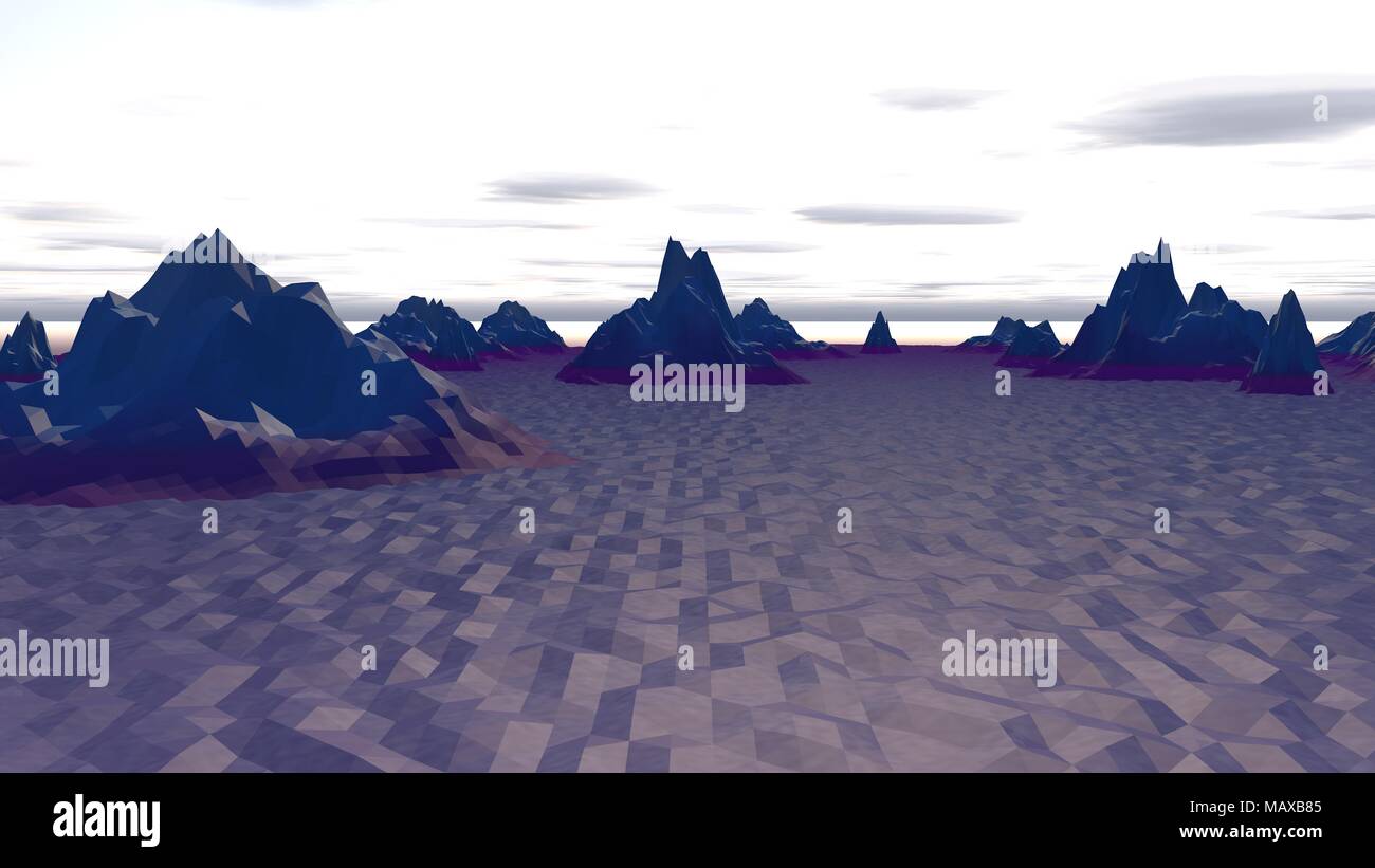 A lowpoly 3d illustration of a white and violet landscape with snowy ...