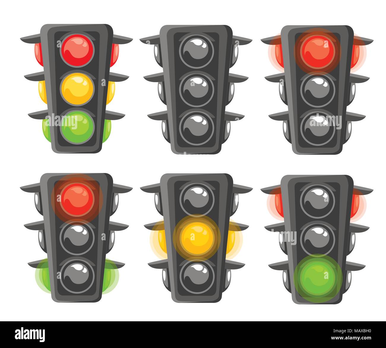 Set of traffic light sequence. Vertical traffic signals with red ...