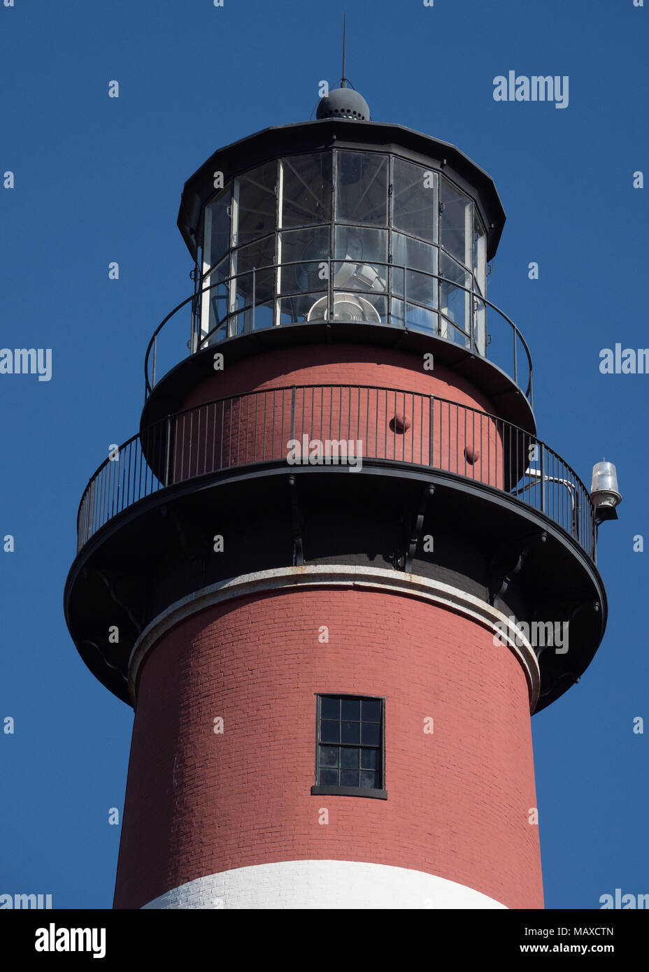 A closeup of the Assateague Island Lighthouse on the Chesapeake Bay in ...