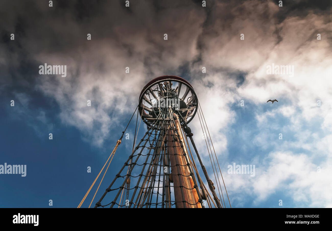 bottom view of a crow's nest on an old sailing ship Stock Photo - Alamy