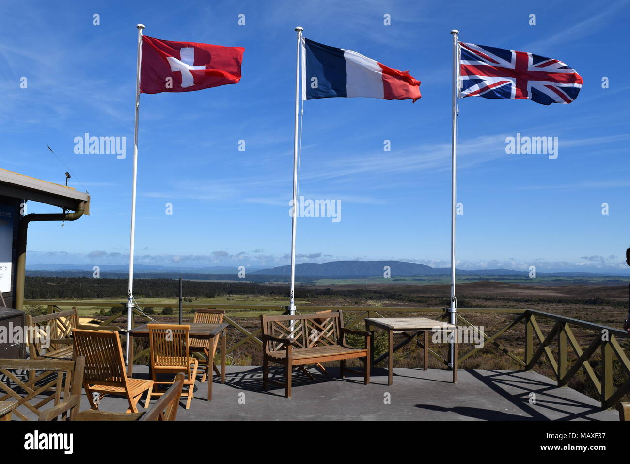 Flags of Switzerland, France and UK flag at Skotel Alpine Resort in ...
