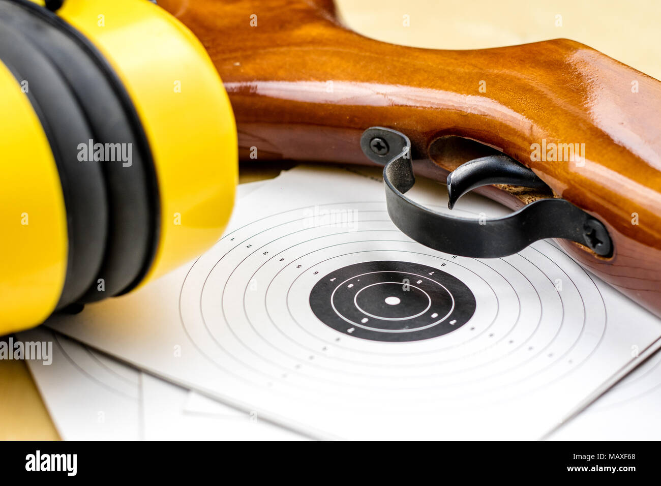 Pneumatic weapons on the shooting range. Shooting accessories on a ...