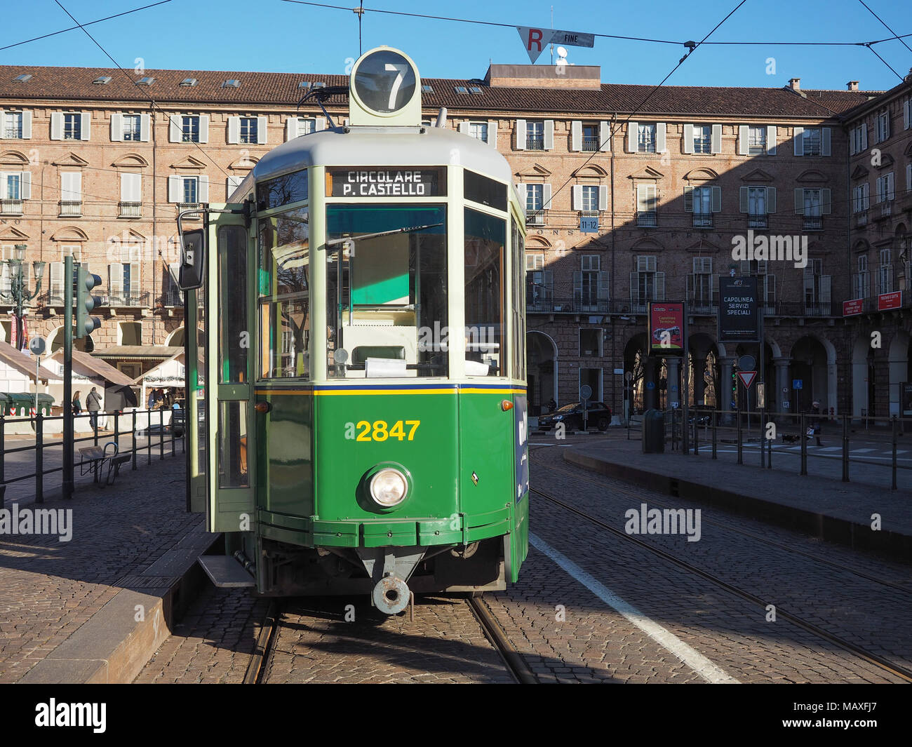 TURIN, ITALY - CIRCA JANUARY 2018: Vintage tramway train for public ...