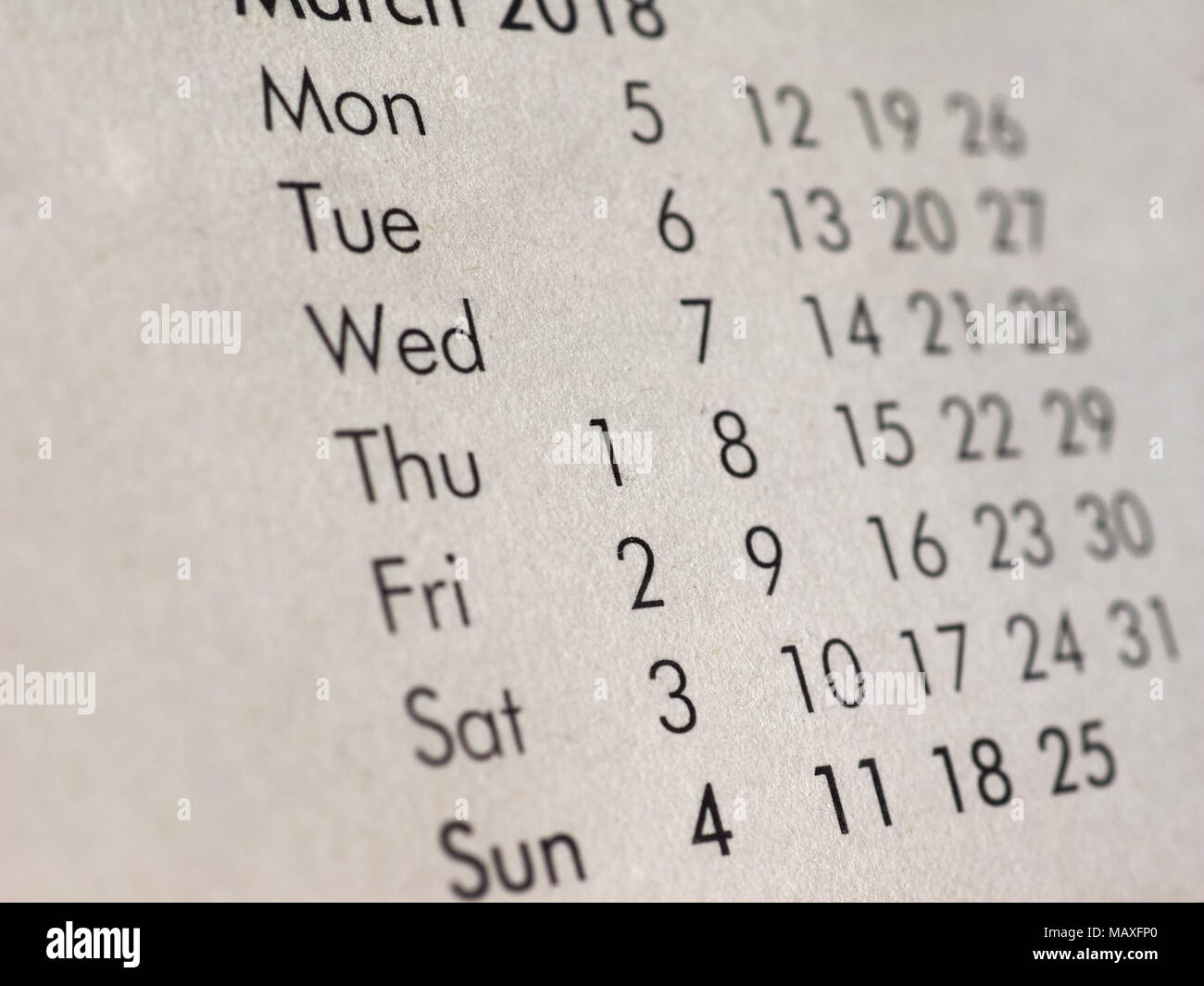 detail of a calendar page with dates Stock Photo - Alamy
