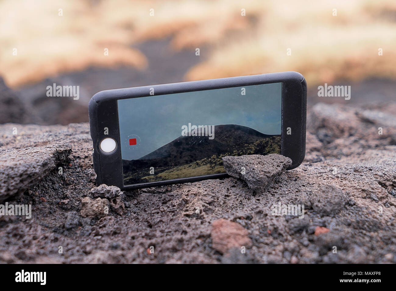 Close up screen of smartphone device shots time lapse video with ...