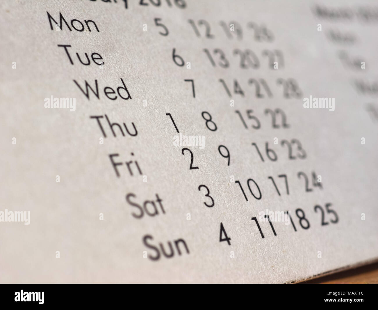 detail of a calendar page with dates Stock Photo - Alamy
