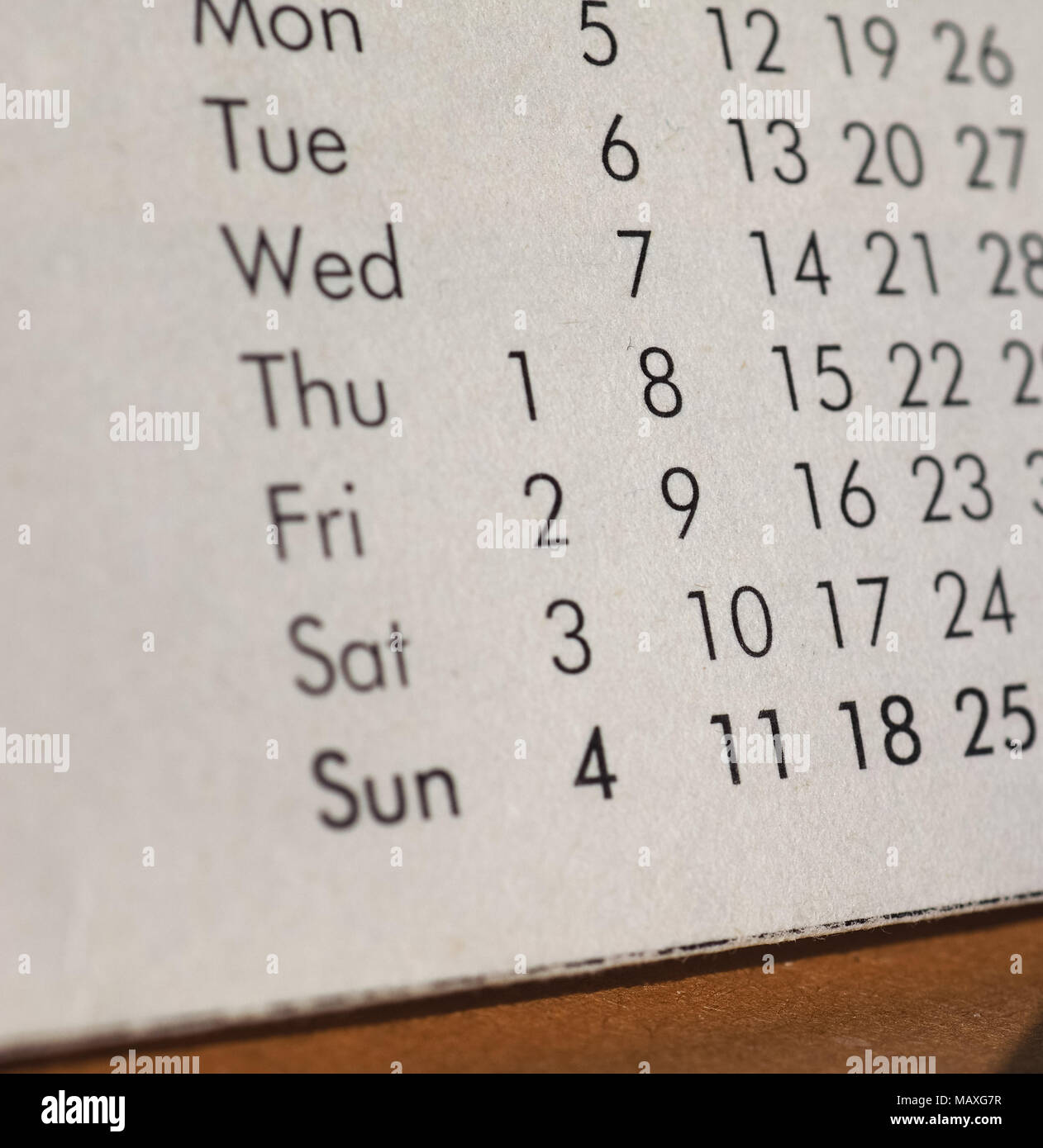 detail of a calendar page with dates Stock Photo - Alamy