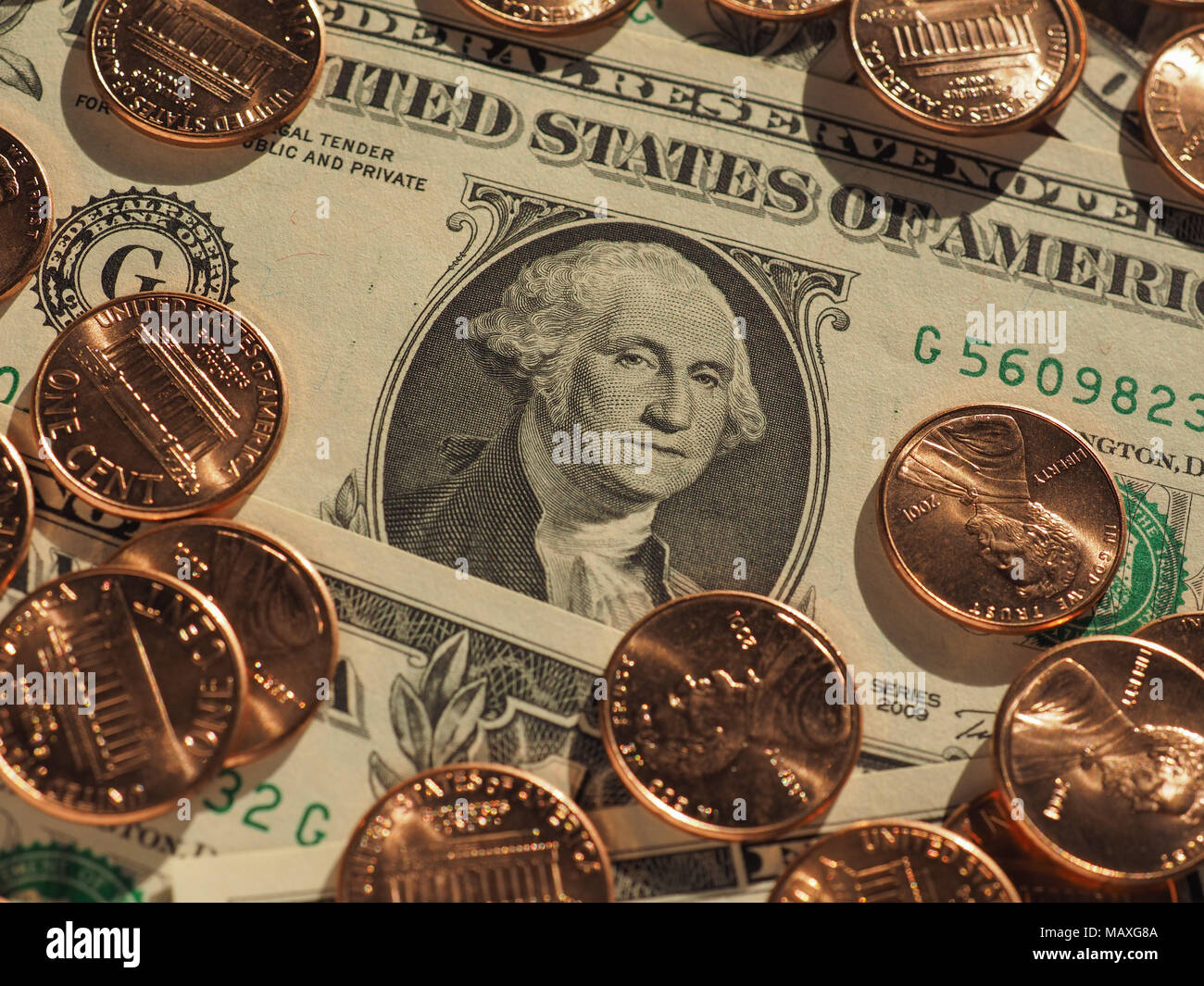 Dollar banknotes and coins (USD), currency of United States Stock Photo ...