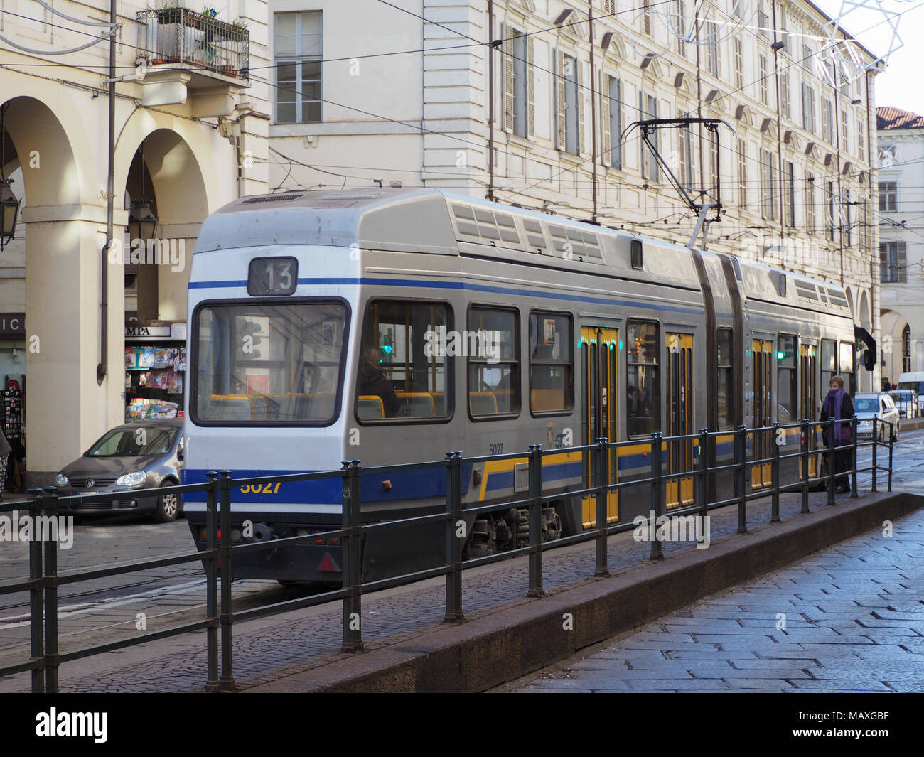 TURIN, ITALY - CIRCA JANUARY 2018: Tramway train for public transport ...