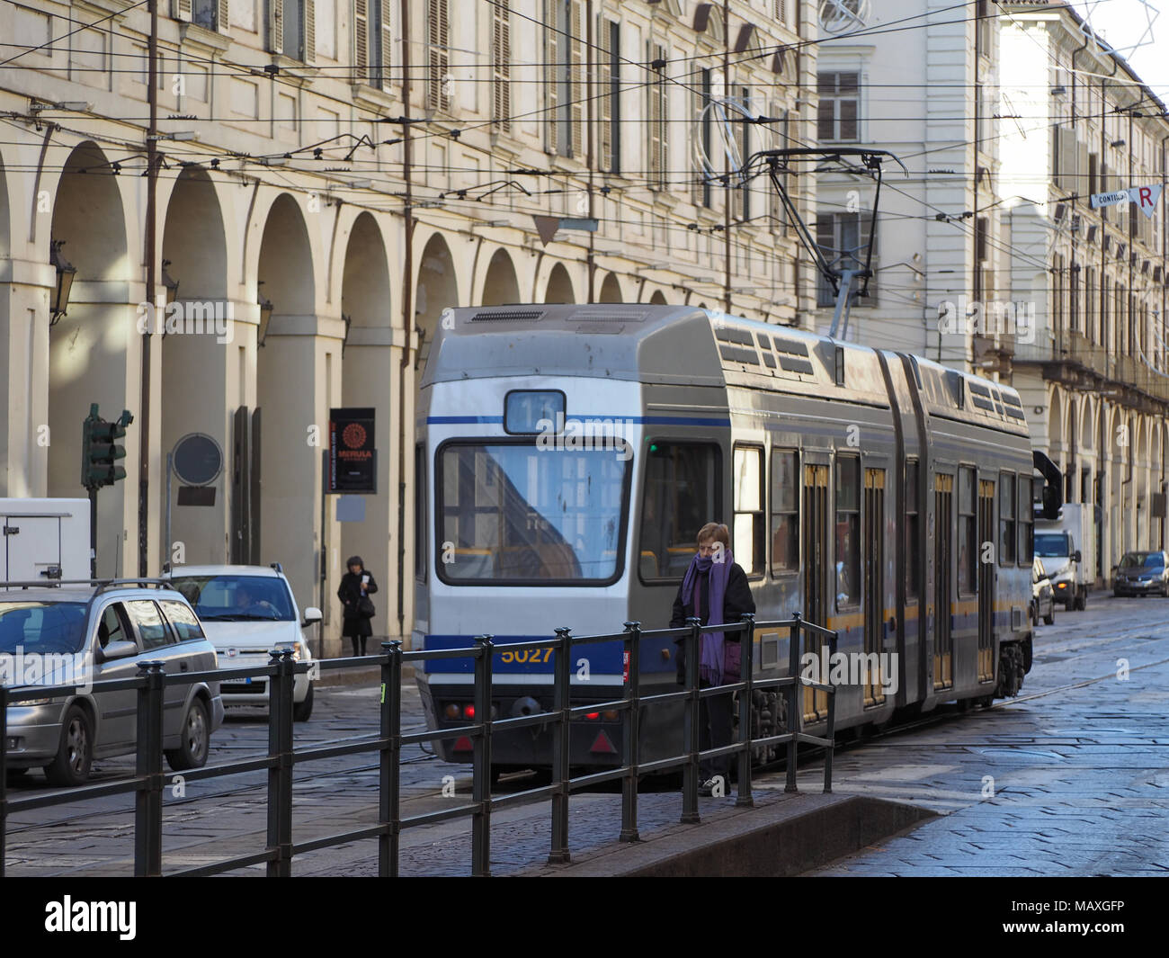 TURIN, ITALY - CIRCA JANUARY 2018: Tramway train for public transport ...