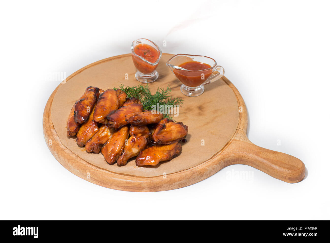 Grilled chicken wings on a tree white background Stock Photo - Alamy