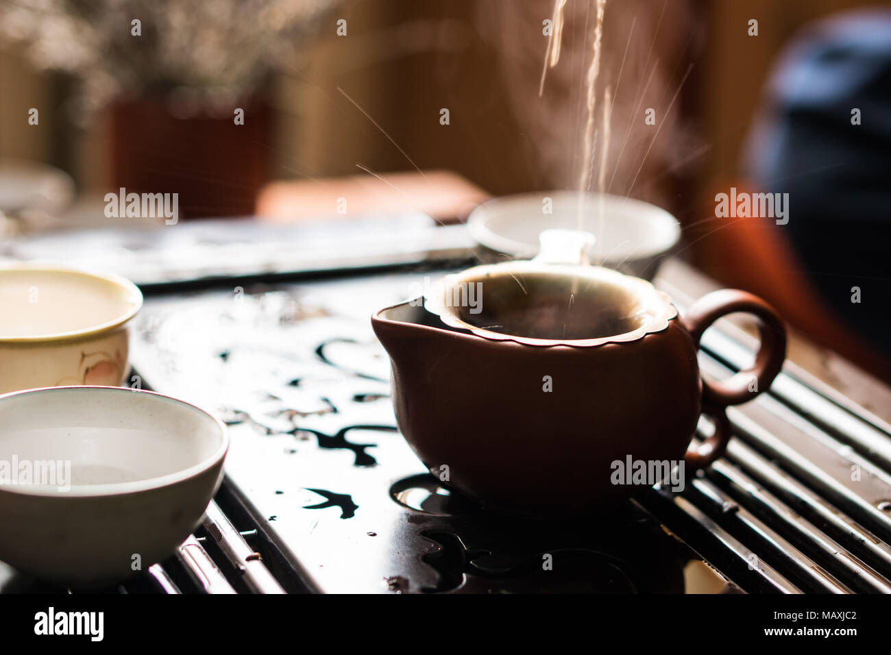 Man Pouring Puer Tea from Teapot at Traditional Chinese Tea Ceremony ...