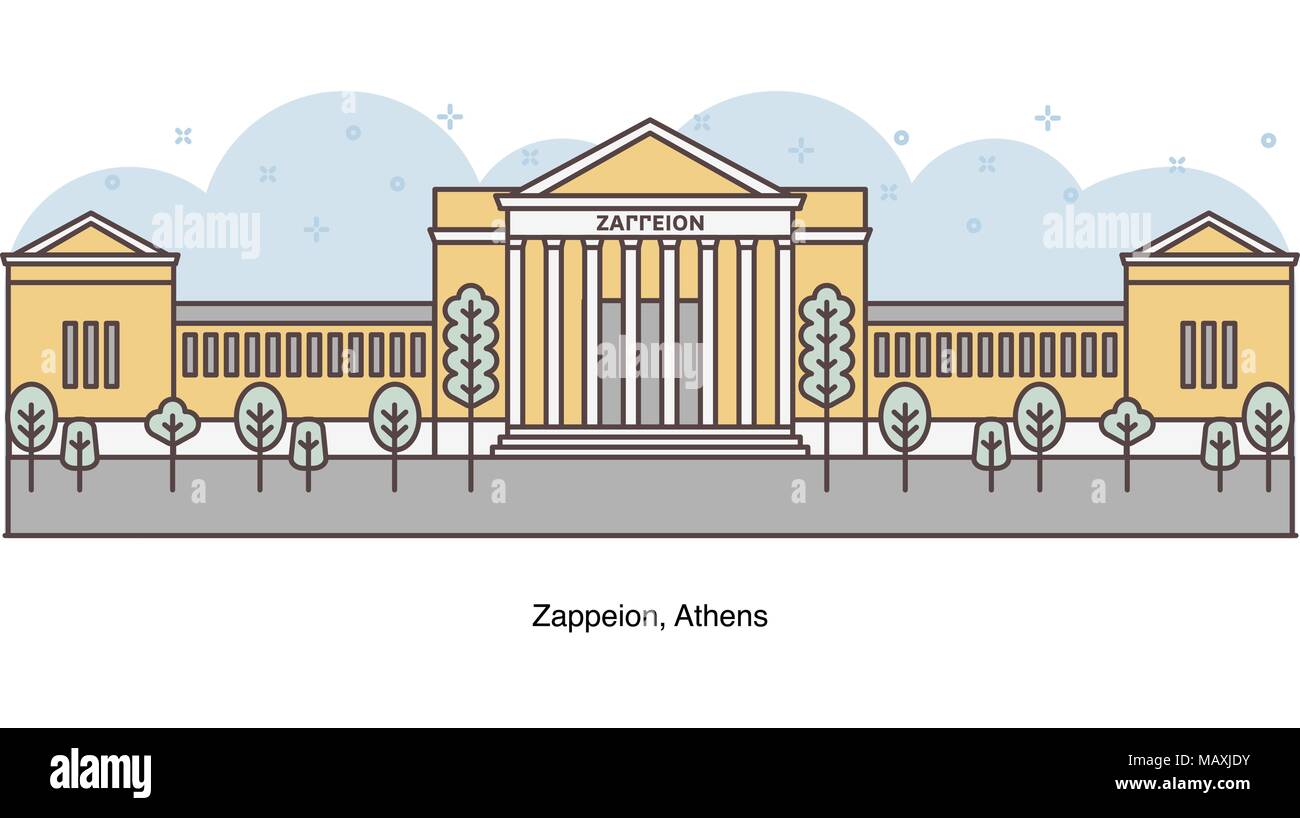 Vector line illustration of Zappeion (National Gardens of Athens ...