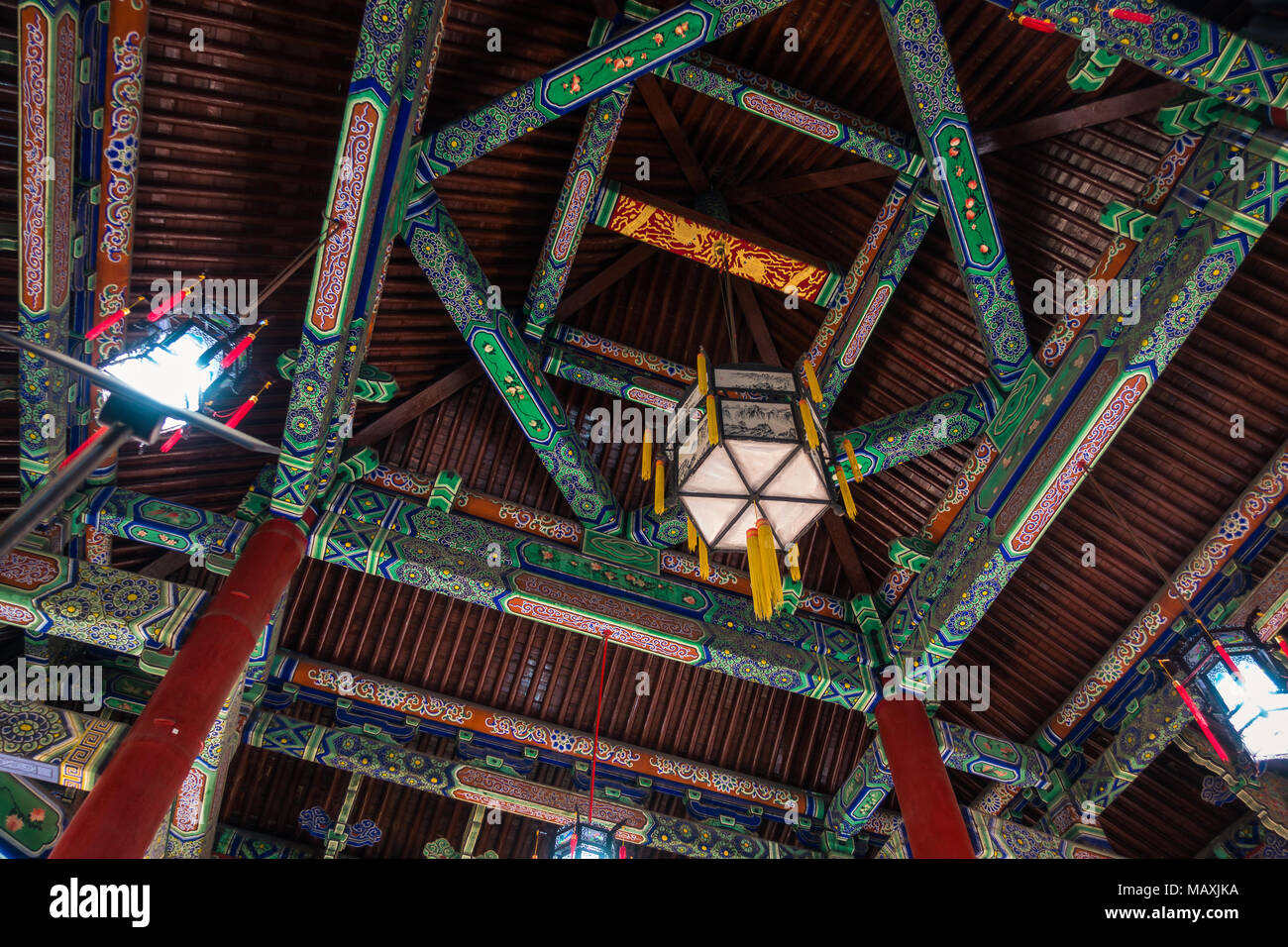 Ancient Chinese Temple Interior Wooden Walkways Ceiling Culture ...