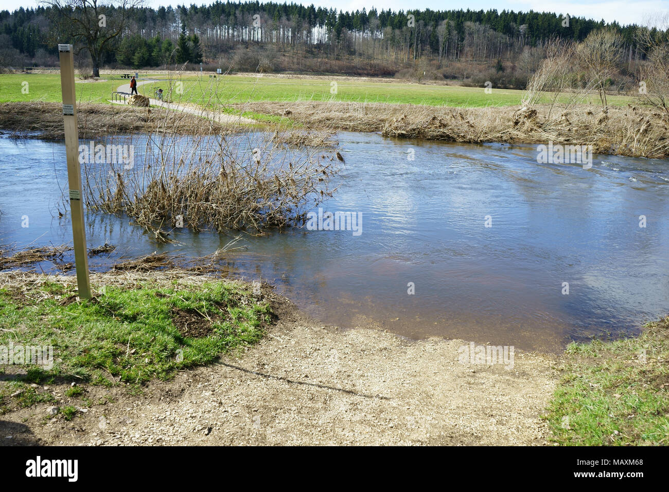 Danube Versickerung with water level marker, Danube river dieapperance ...