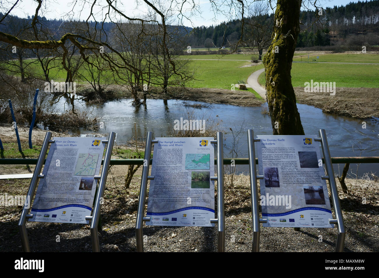 Signs espalining the Donau Versickerung, Danube river dieapperance ...