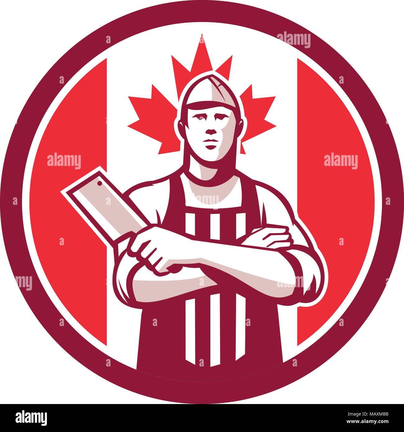 Icon retro style illustration of a Canadian butcher arms crossed ...