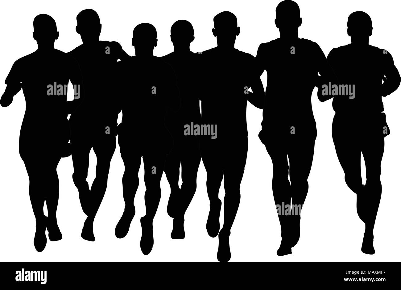 group runners men running black silhouette of front view Stock Vector ...