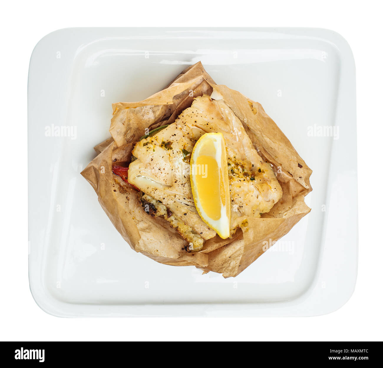 Cod fish fillet. Grill cod fish with vegetable, top view. Healthy Diet ...