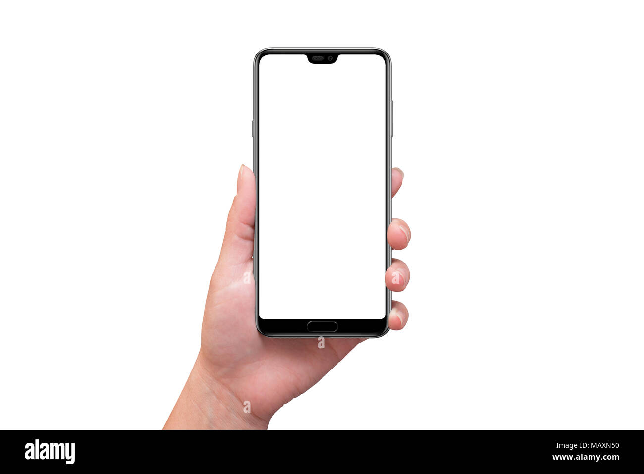 Isolated modern smart phone with tooth on screen in woman hand Stock ...