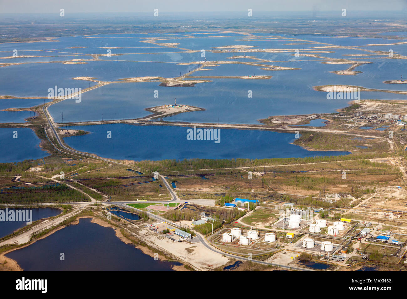 Oil field on the Samotlor lake in Russia, top view Stock Photo - Alamy