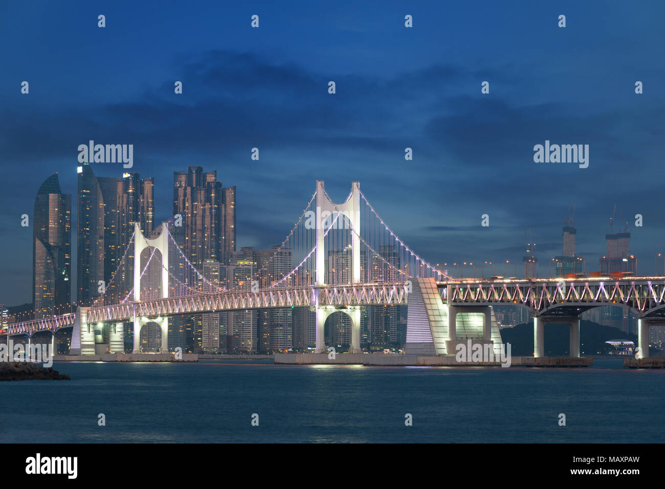 Gwangan Bridge with Busan city in background at Busan, South Korea ...