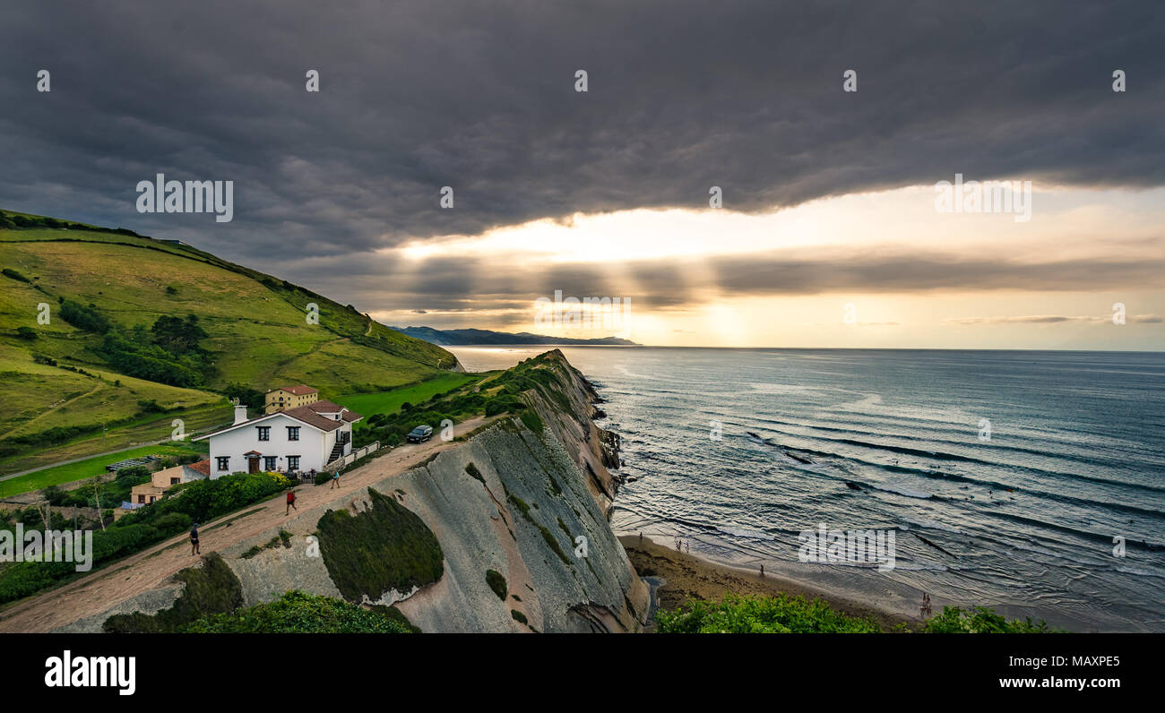 A typical white Basque house in Zumaia Flych, Spain Stock Photo - Alamy