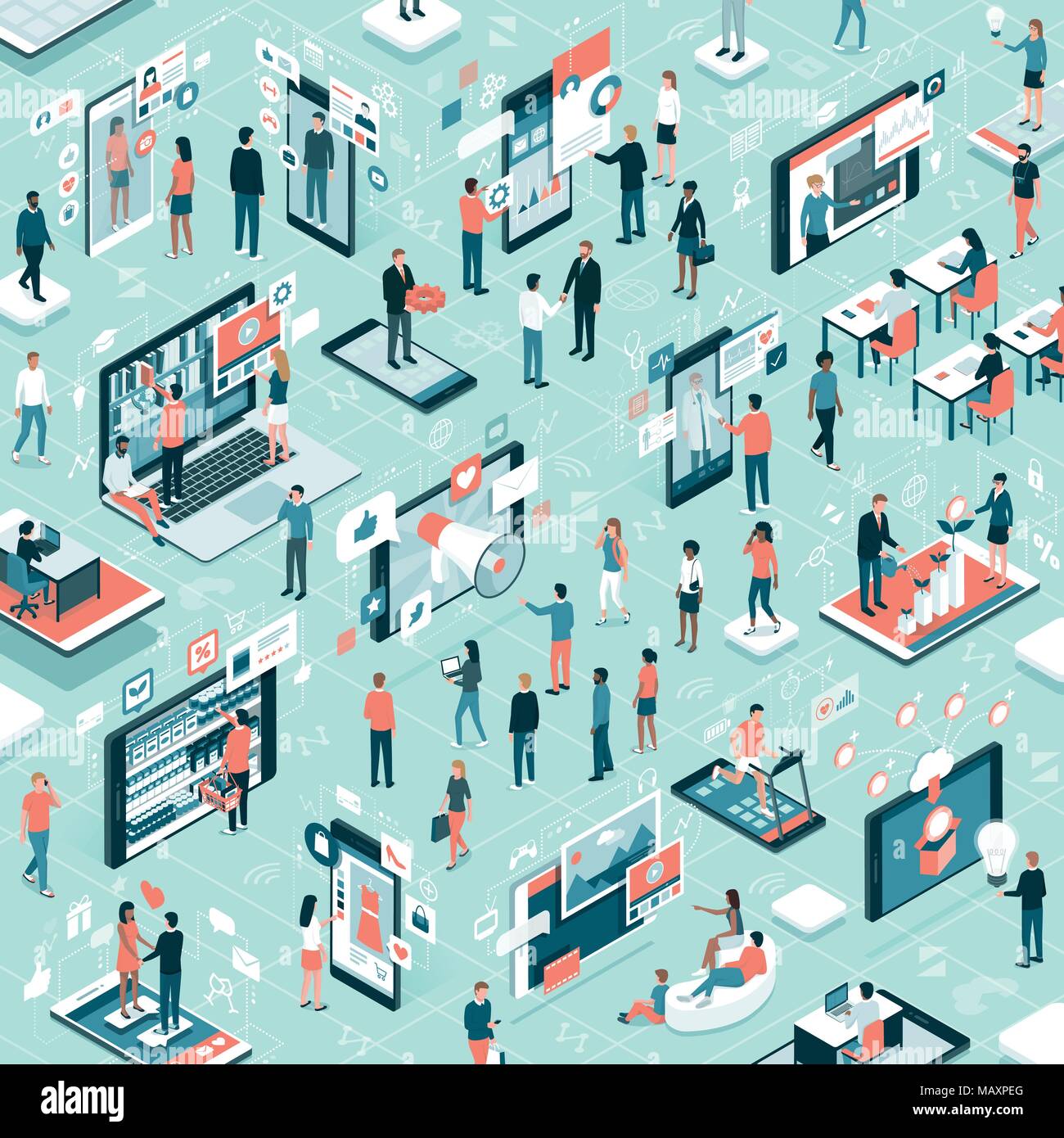 People on devices at work Stock Vector Images - Alamy