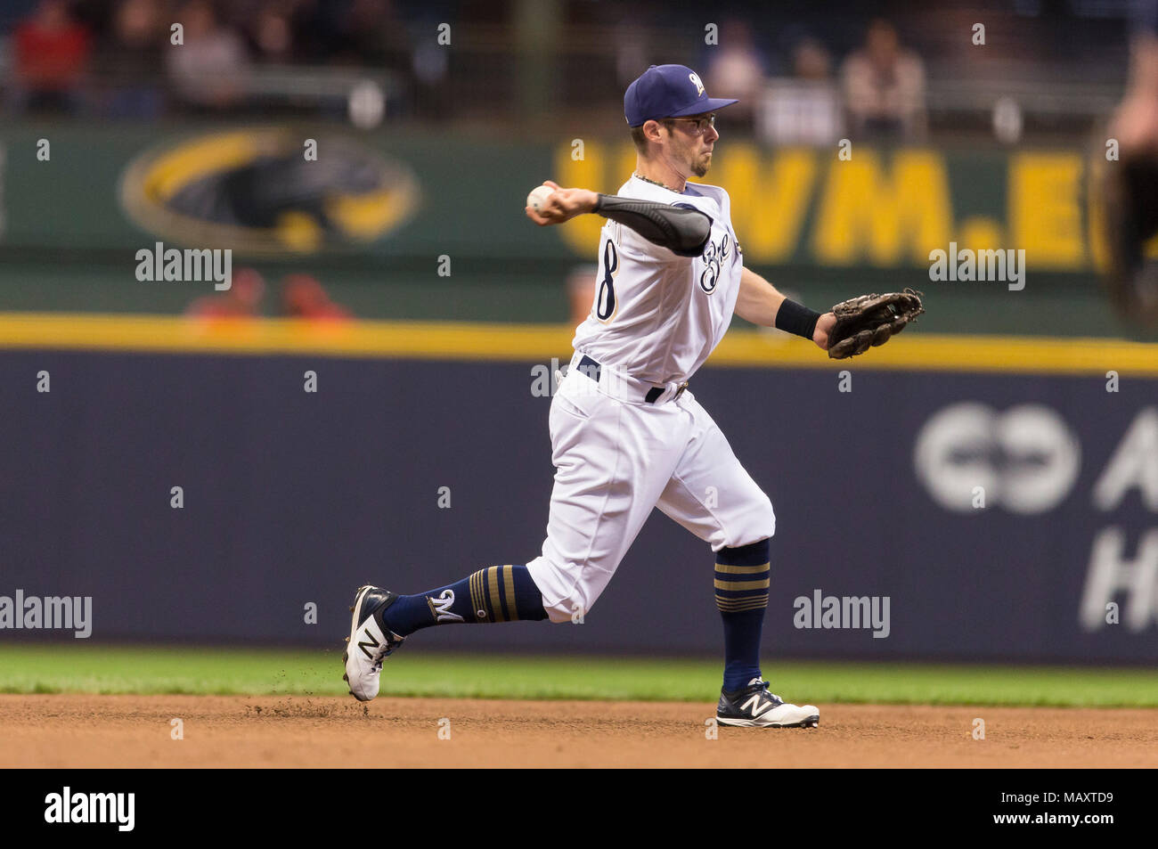 Milwaukee, WI, USA. 4th Apr, 2018. Milwaukee Brewers second baseman ...