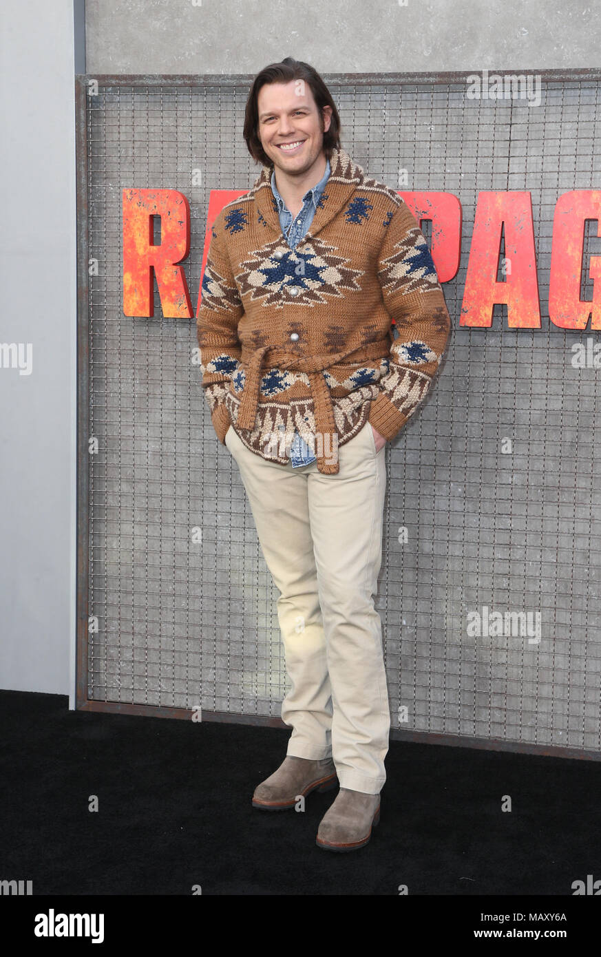 LOS ANGELES, CA - APRIL 4: Jake Lacy, at the premiere of Rampage at the ...