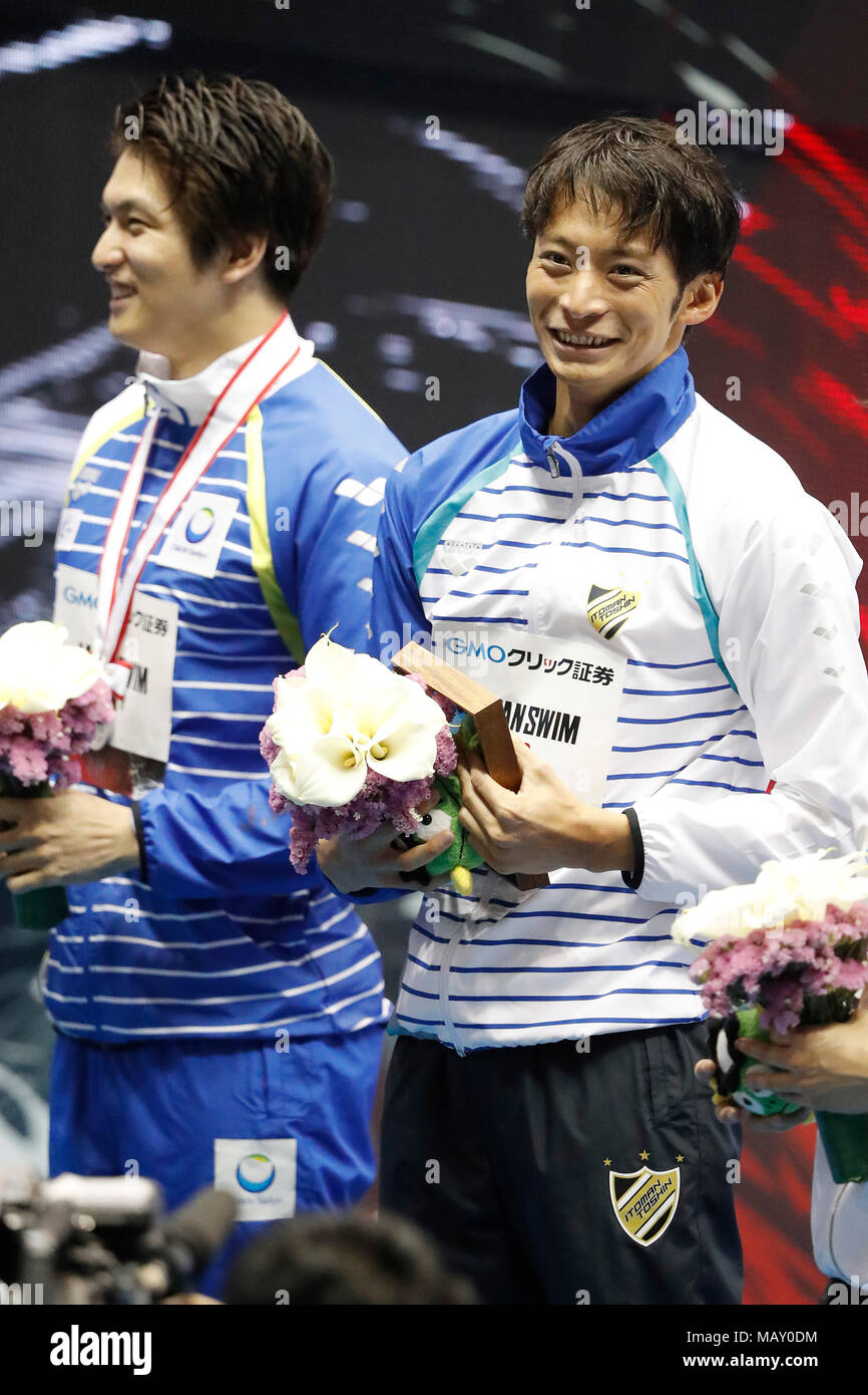 (L-R) Junya Koga, Ryosuke Irie, APRIL 4, 2018 - Swimming : JAPAN SWIM 2018 Men's 100m Backstroke ...