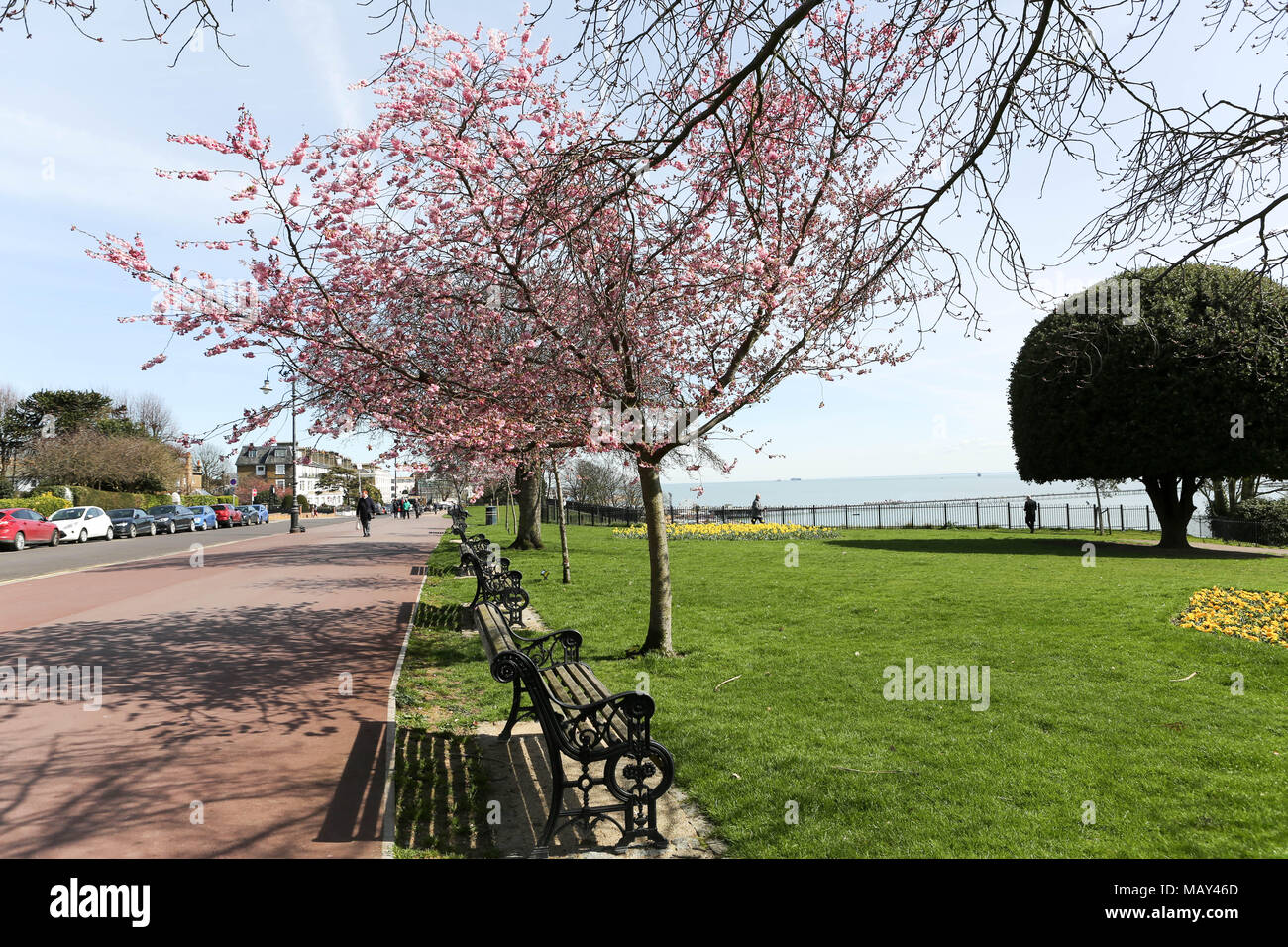 Southend, UK. 5th April, 2018. UK Weather: A beautiful spring day, blue ...