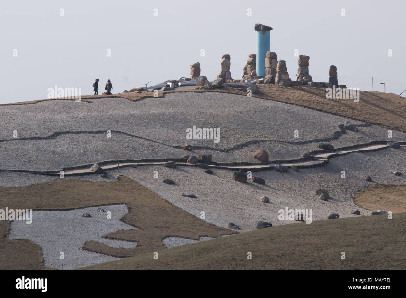 15 March 2018, Germany, Boxberg: Visitors walking through the arranged ...
