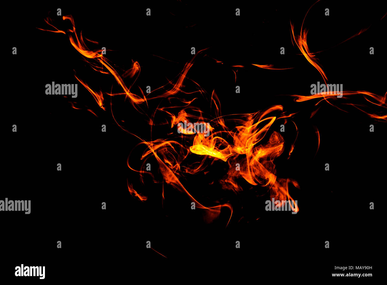 Fire flames background. Dense fiery smoke on a black isolated ...