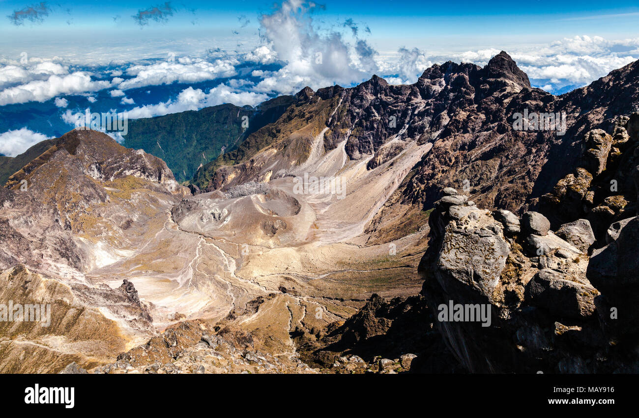 Panorama of the crater or boiler of the active volcano Guagua Pichincha ...