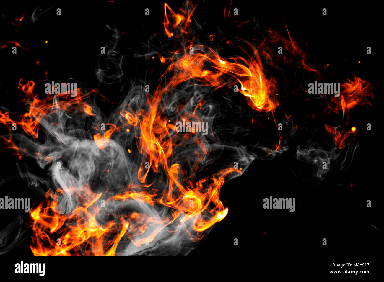 Fire flames background. Dense fiery smoke on a black isolated ...