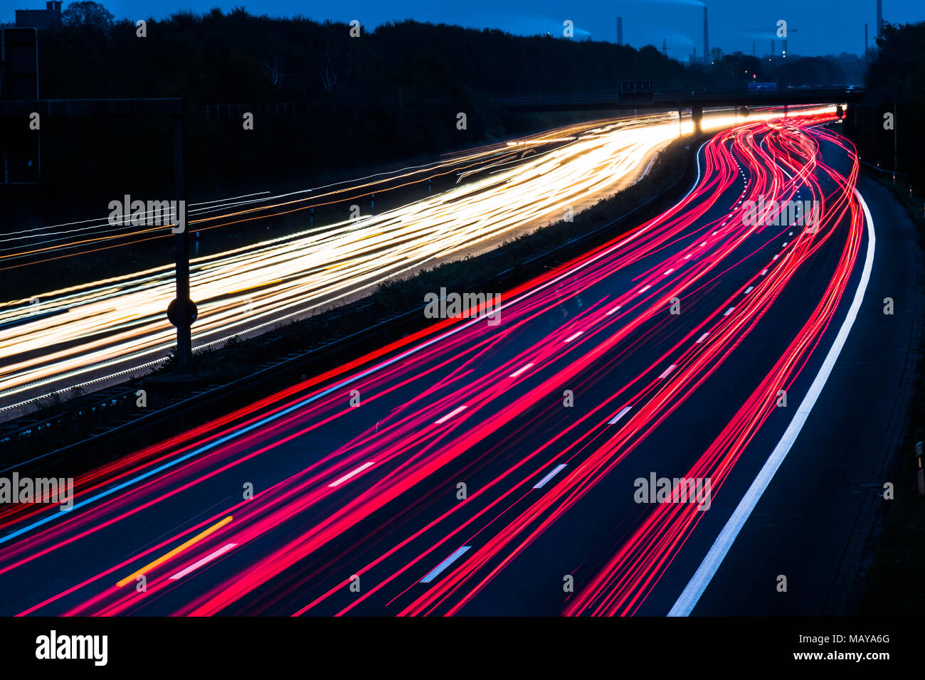 Highway at night with blurred car lights in a long exposure shot Stock ...