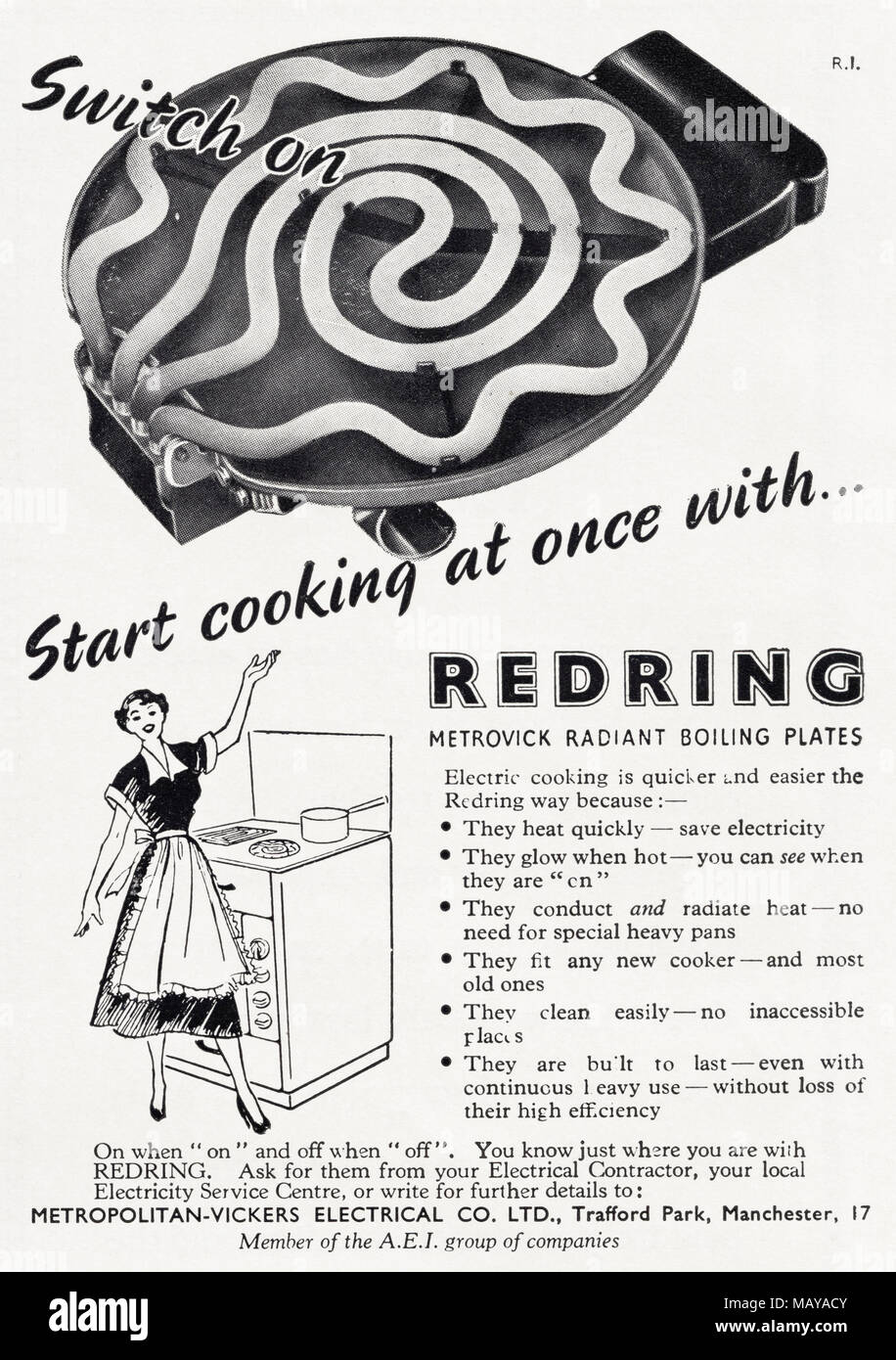 1950s original old vintage advertisement advertising Redring kitchen ...