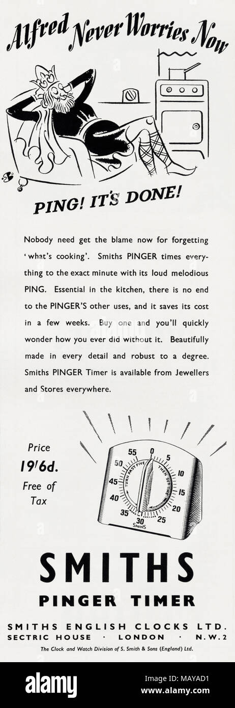 1950s original old vintage advertisement advertising Smiths Pinger ...